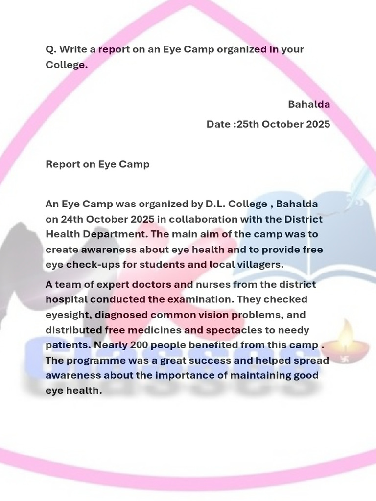 Eye Camp Report: Bahalda 2025 | PDF