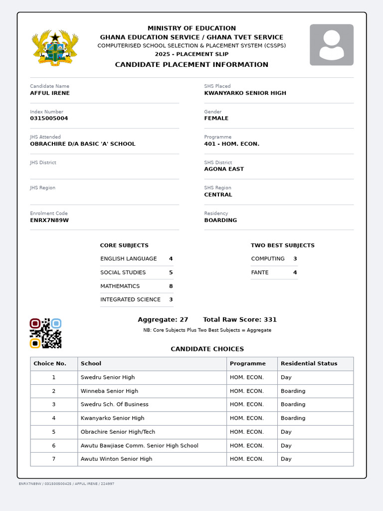 0315005004 - Candidate Placement Slip | PDF