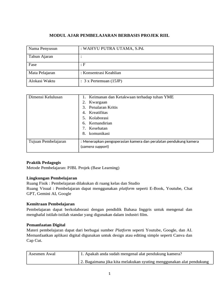 Format Modul Ajar - Wahyu Pu | PDF