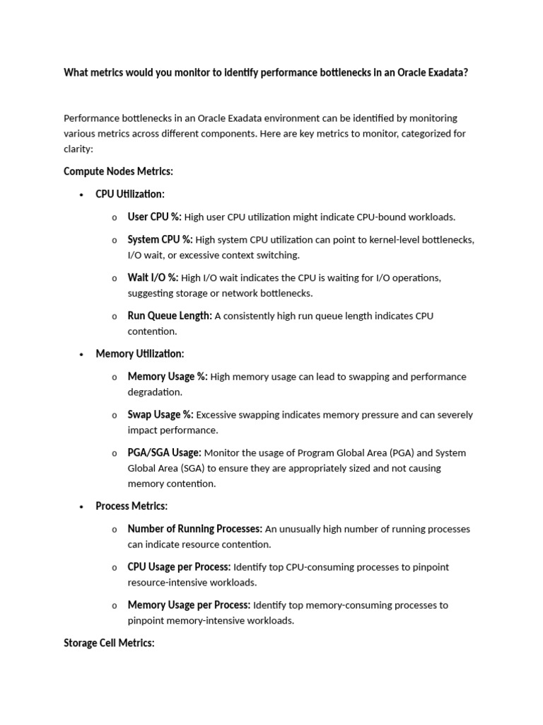What Metrics Would You Monitor To Identify Performance Bottlenecks in An Oracle Exadata | PDF ...