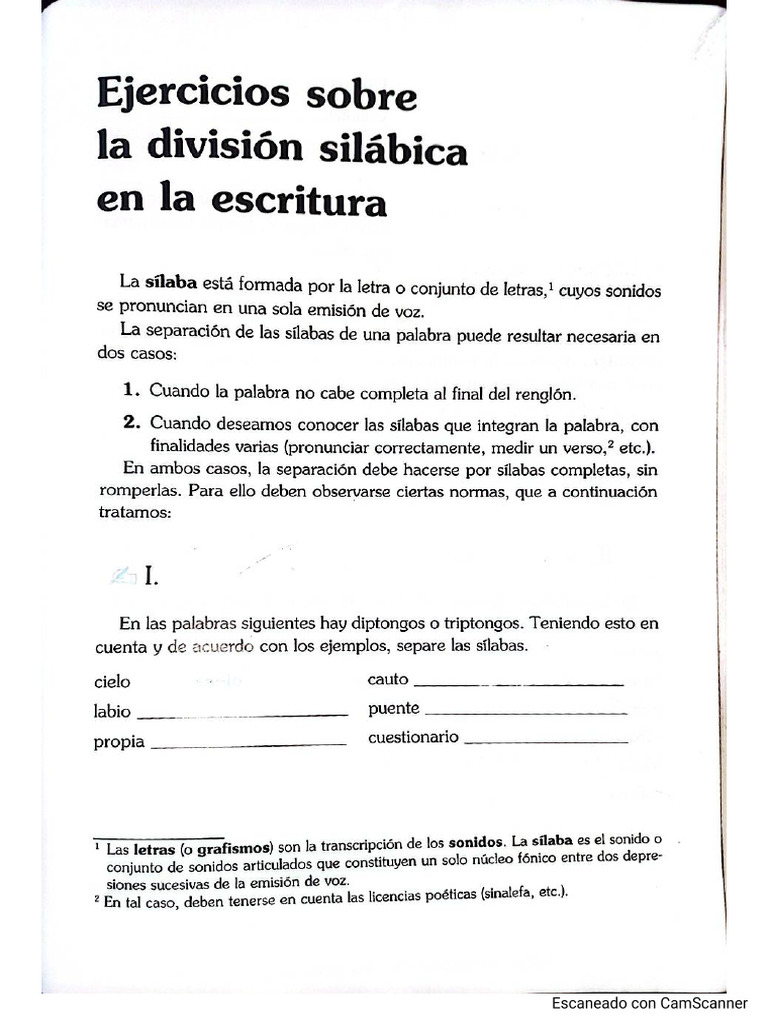 Ejercicios Sobre La División Silábica 1 | PDF