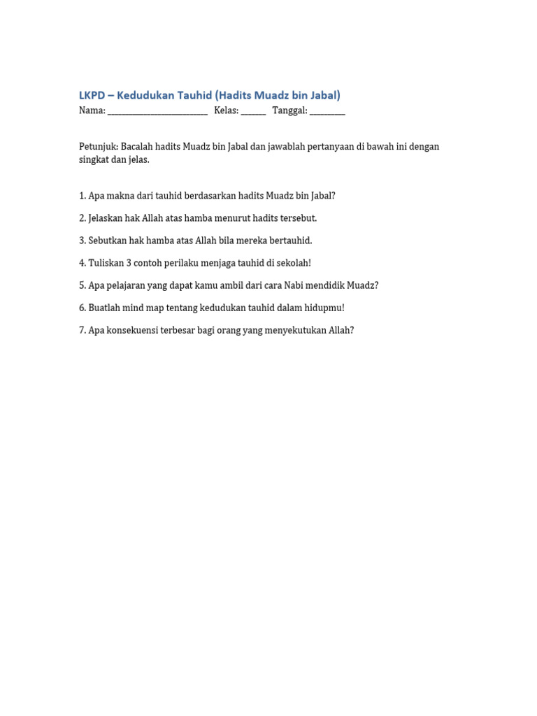 Kedudukan Tauhid dalam Hadits Muadz | PDF