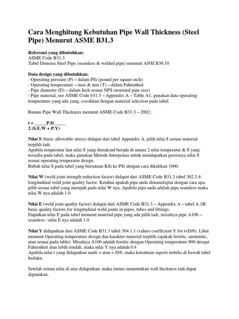 Cara Menghitung Kebutuhan Pipe Wall Thickness | PDF