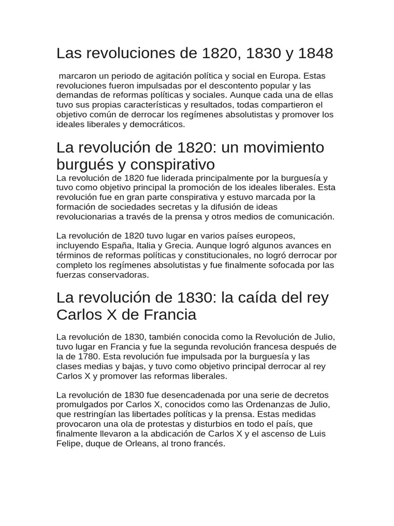 Revoluciones Europeas: 1820, 1830, 1848 | PDF | Democracia | Ideologías ...