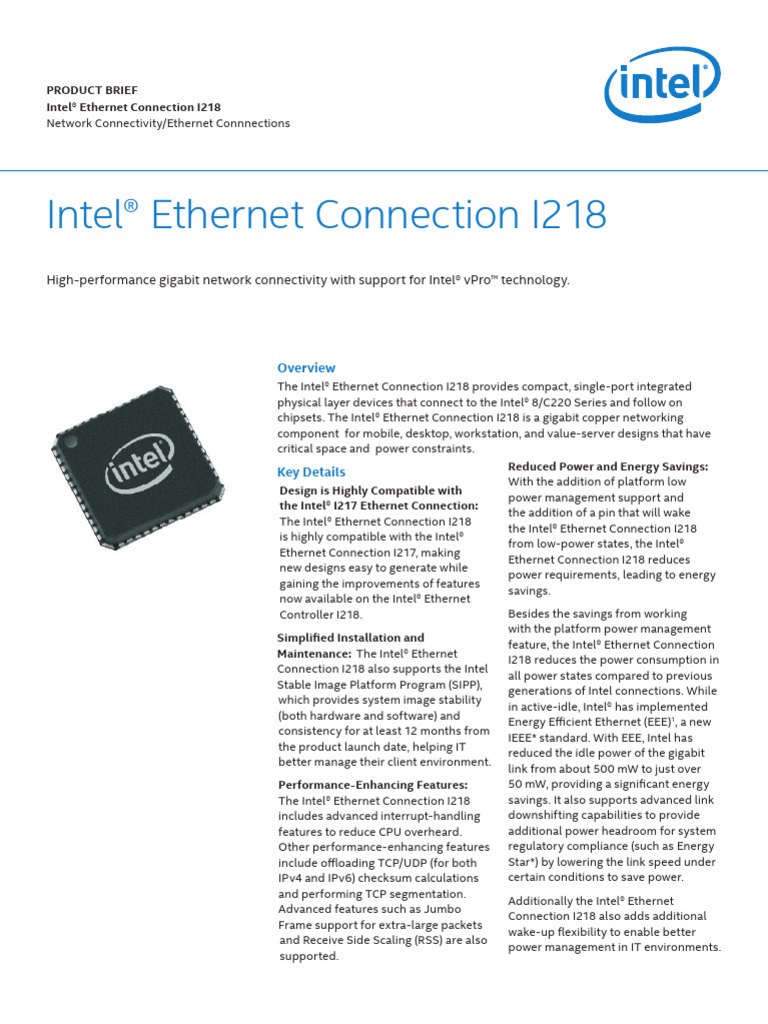 I218 Ethernet Connection Brief | PDF | Ethernet | Network Interface ...