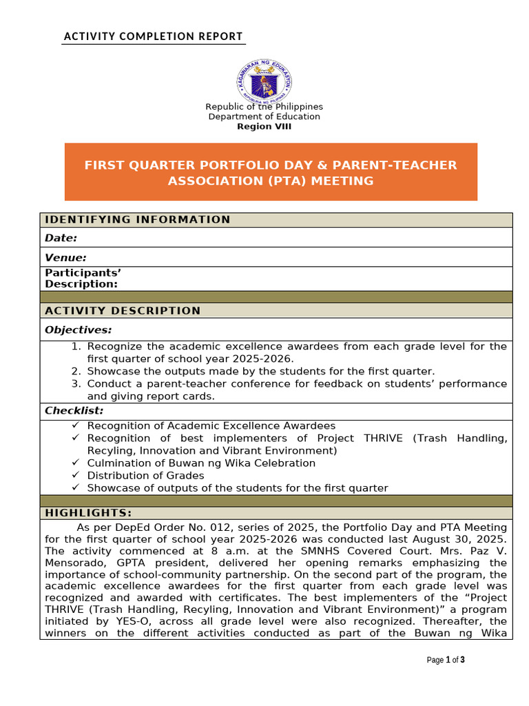 2025.08.30 ACR 1st Quarter Portfolio Day PTA Meeting 4 | PDF | Education Theory | Intelligence