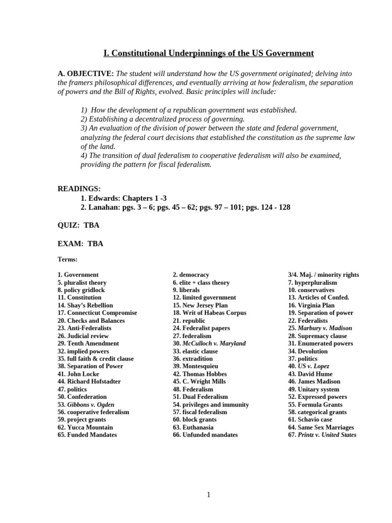 US Government Constitutional Foundations | PDF | Federalism | Legal ...