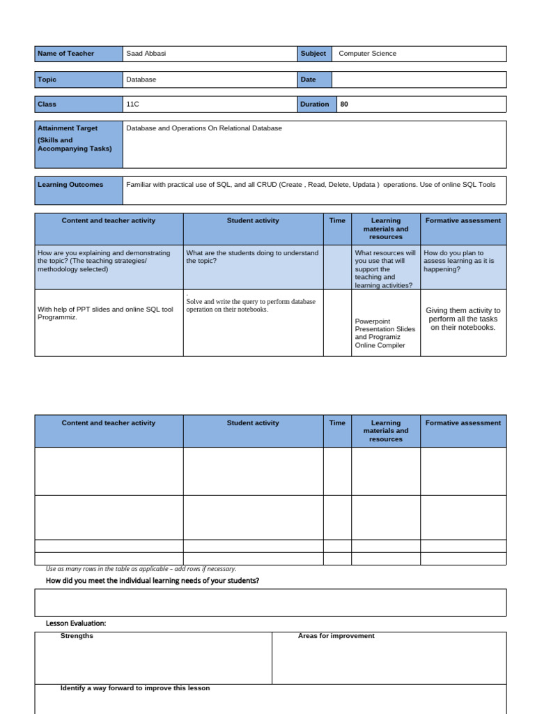11C Lesson Plan (1) | PDF | Databases | Microsoft Power Point