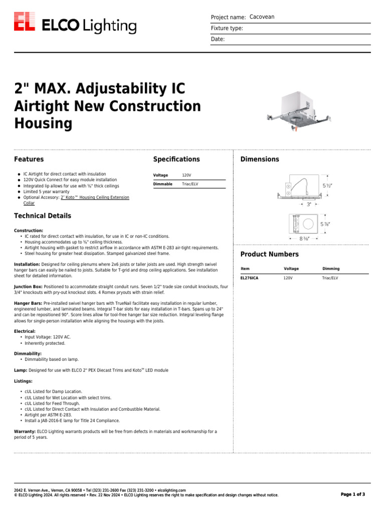 ELCO - 2 Max Adjustability Ic Airtight New Construction Housing | PDF | Mains Electricity ...