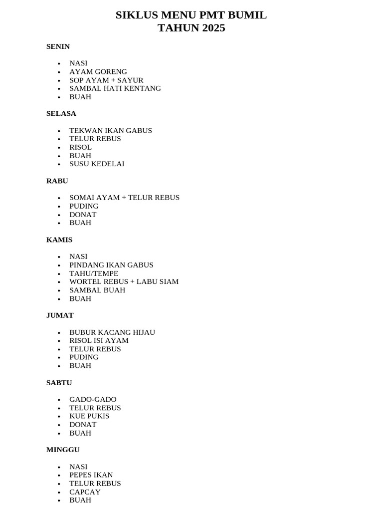 Menu PMT Ibu Hamil dan Balita 2025 | PDF