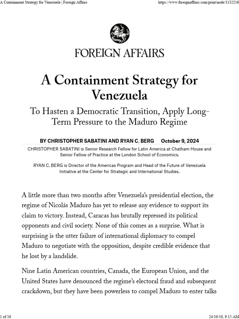 A Containment Strategy For Venezuela To Hasten A Democratic Transition ...