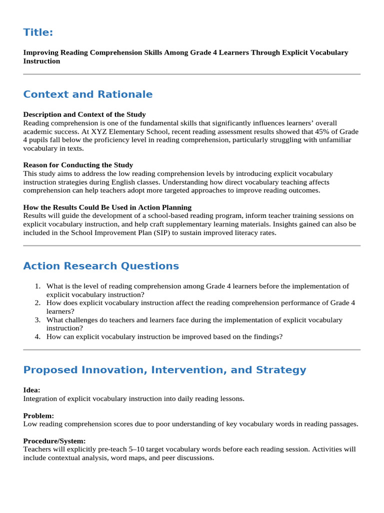 Improving Reading Comprehension Skills Among Grade 4 Learners Through ...