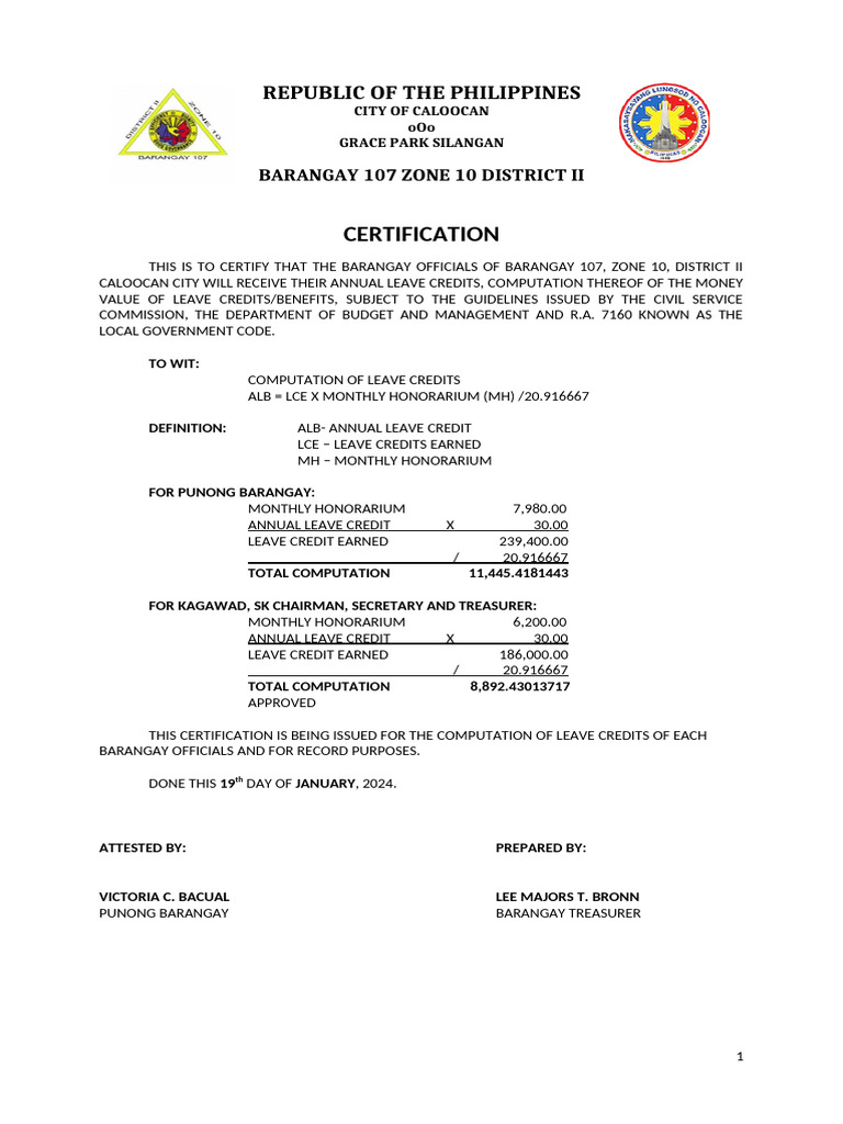 Certification of Leave Credits for Officials | PDF