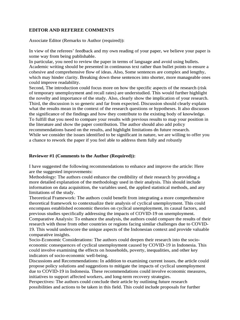 Editor and Referee Comments | PDF | Economics | Methodology