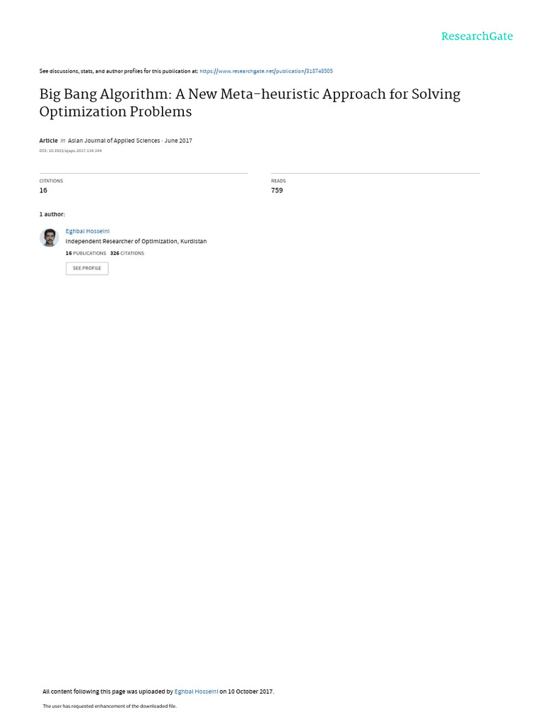 Big Bang Algorithm A New Meta-Heuristic Approach F | PDF | Algorithms And Data Structures ...