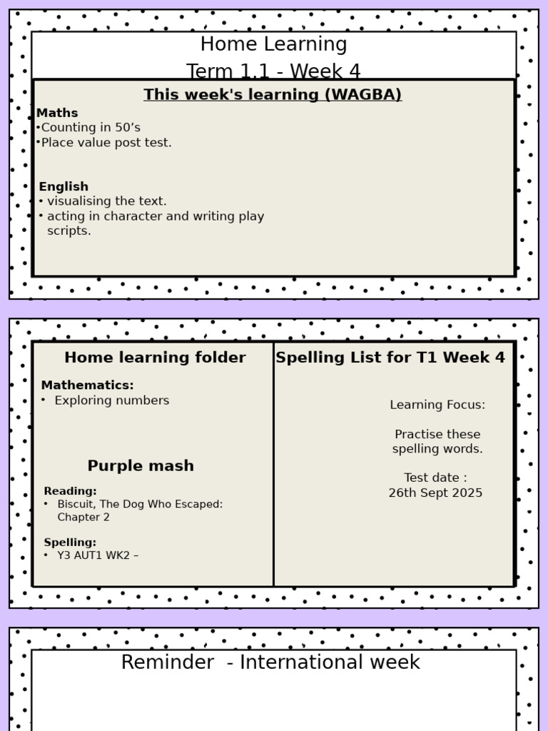 Home Learning - Week 4 (Term 1.1) | PDF