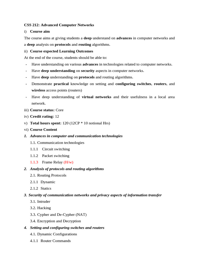 Advanced Computer Networks CSS 212 | PDF | Computer Network | Router ...