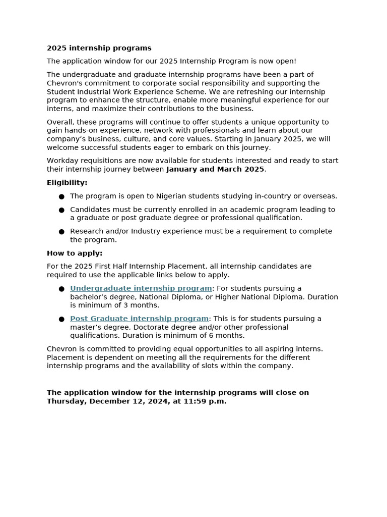 Chevron 2025 Internship Programs | PDF