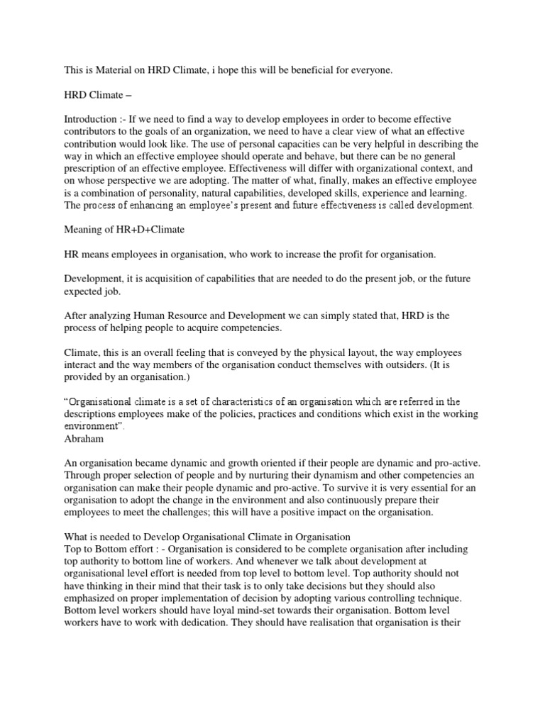 HRD Climate | PDF | Organizational Culture | Employment
