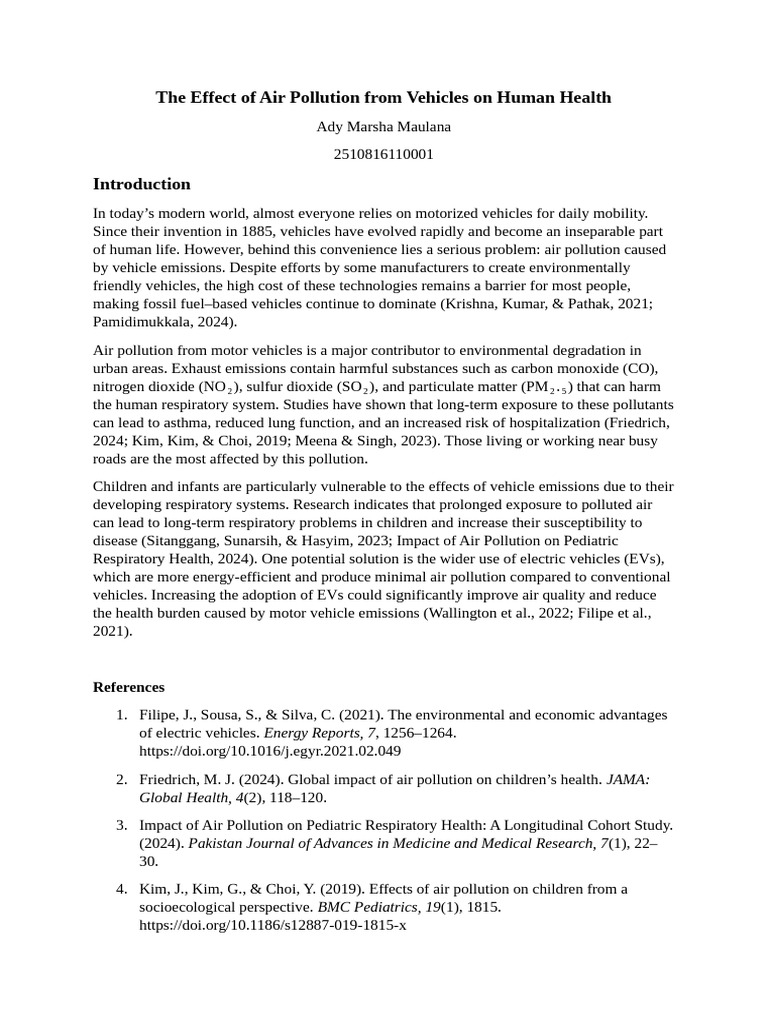 The Effect of Air Pollution From Vehicles On Human Health Ady | PDF ...
