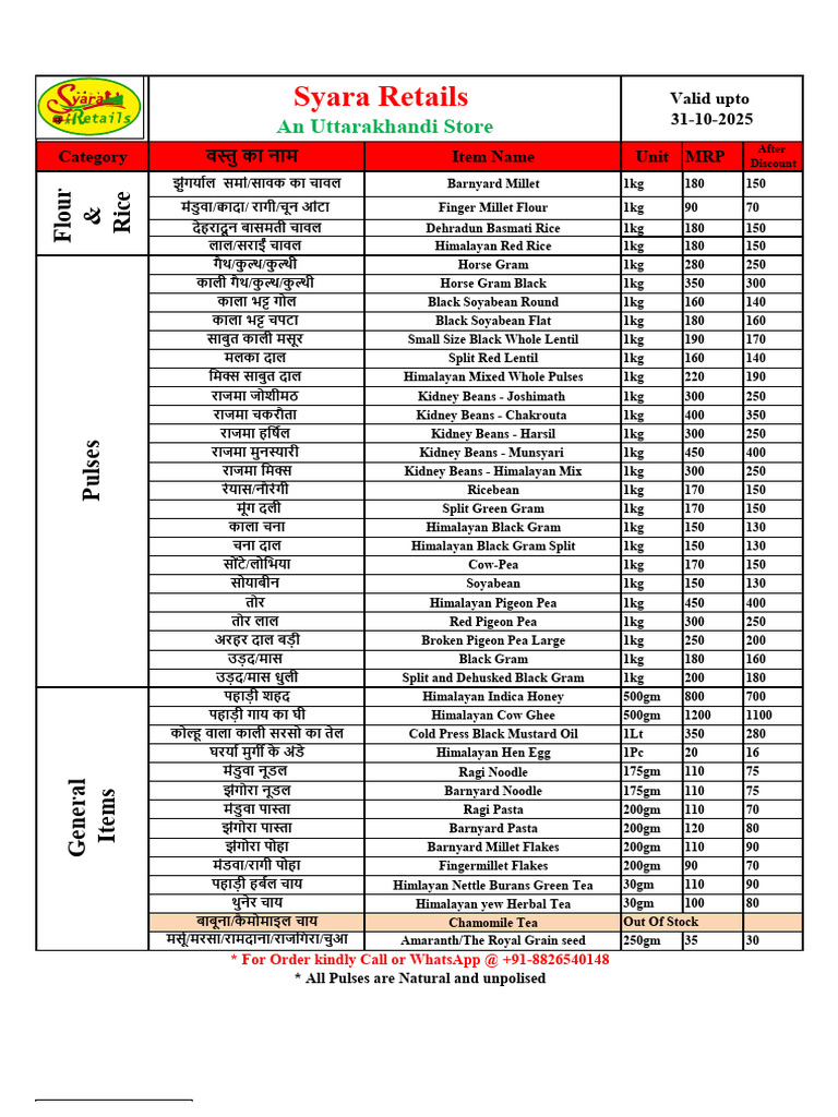 Oct 2025 Rate List | PDF