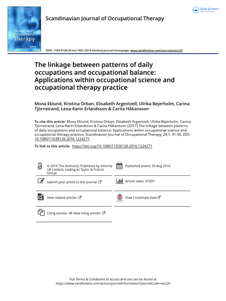 The Linkage Between Patterns of Daily Occupations and Occupational ...