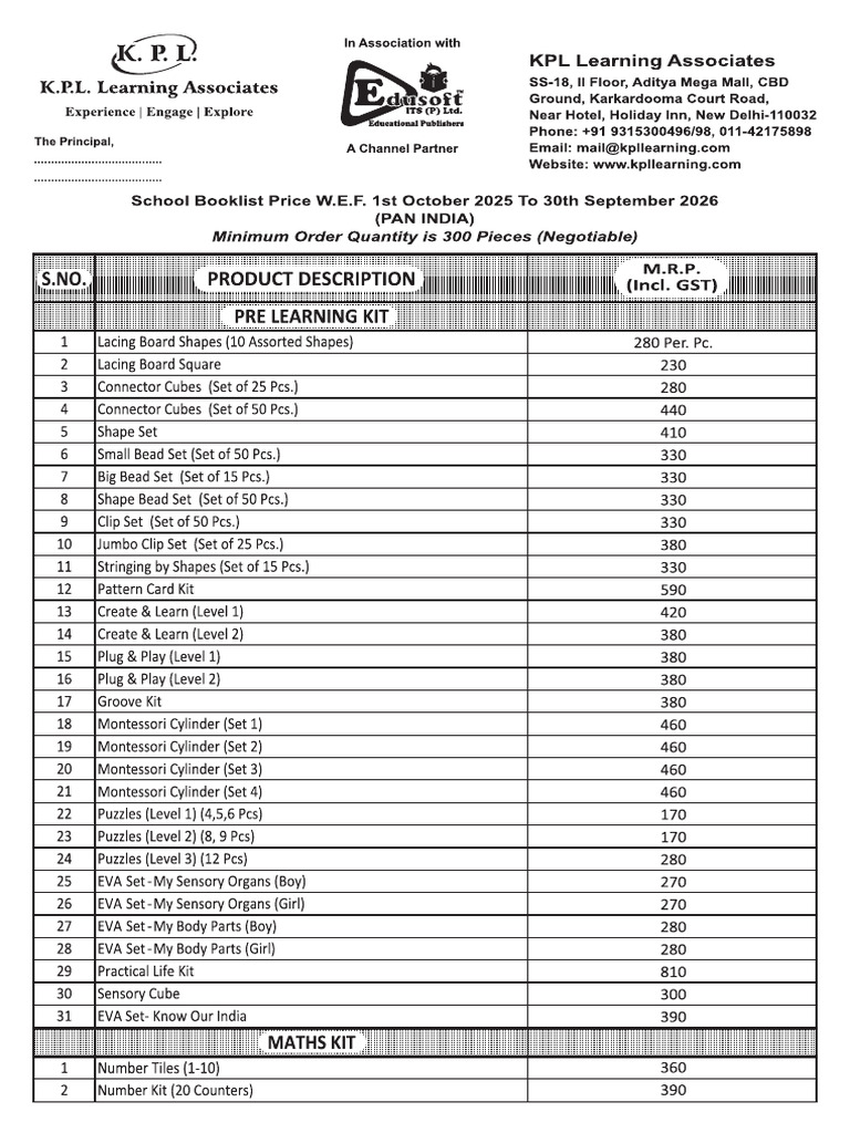 KPL Price List Delhi Ncr-15!09!25 (Pan India) Edusoft Black | PDF