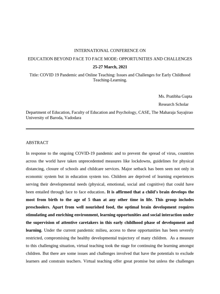 Abstract - International Conference 5-3-21 | PDF | Early Childhood ...