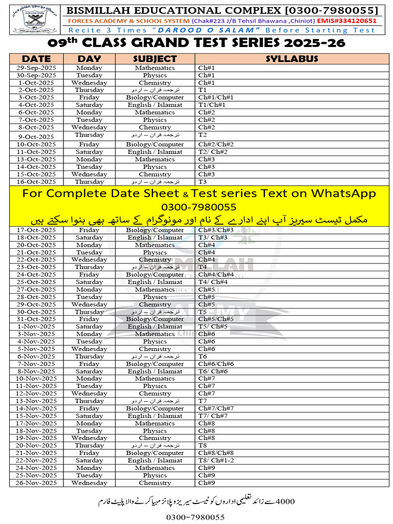 09th Grand Test Series 2025-26 by Bismillah PAk Forces Coaching Academy ...