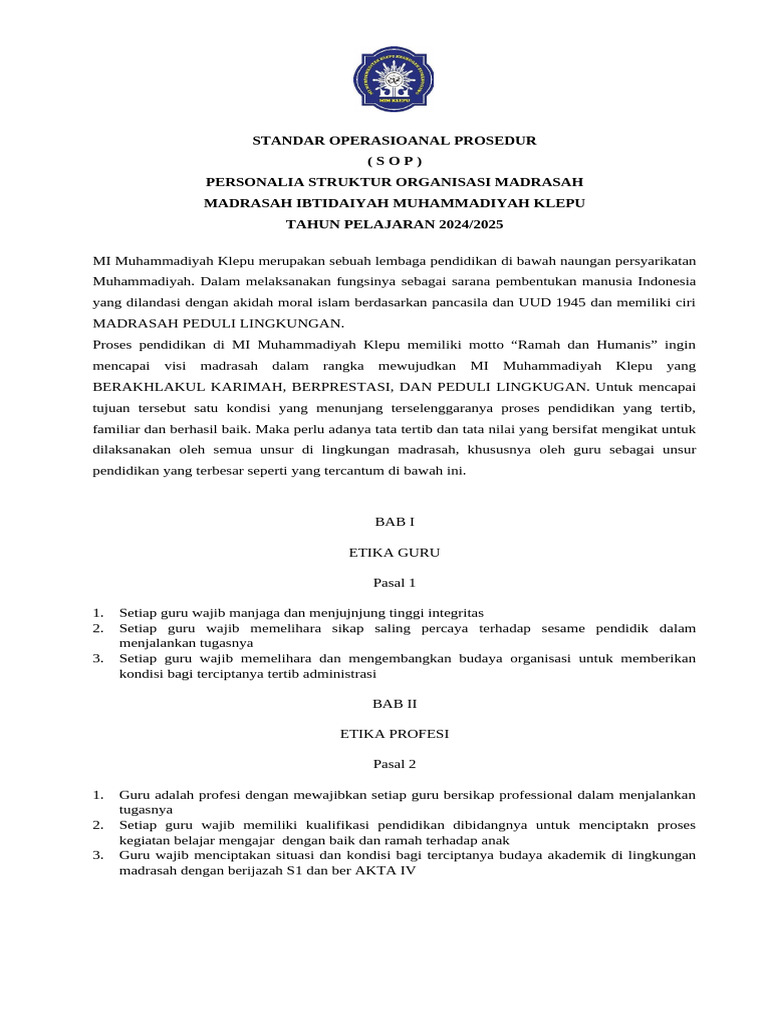1.1.2 (3) Sop Personalia Organisasi Madrasah | PDF