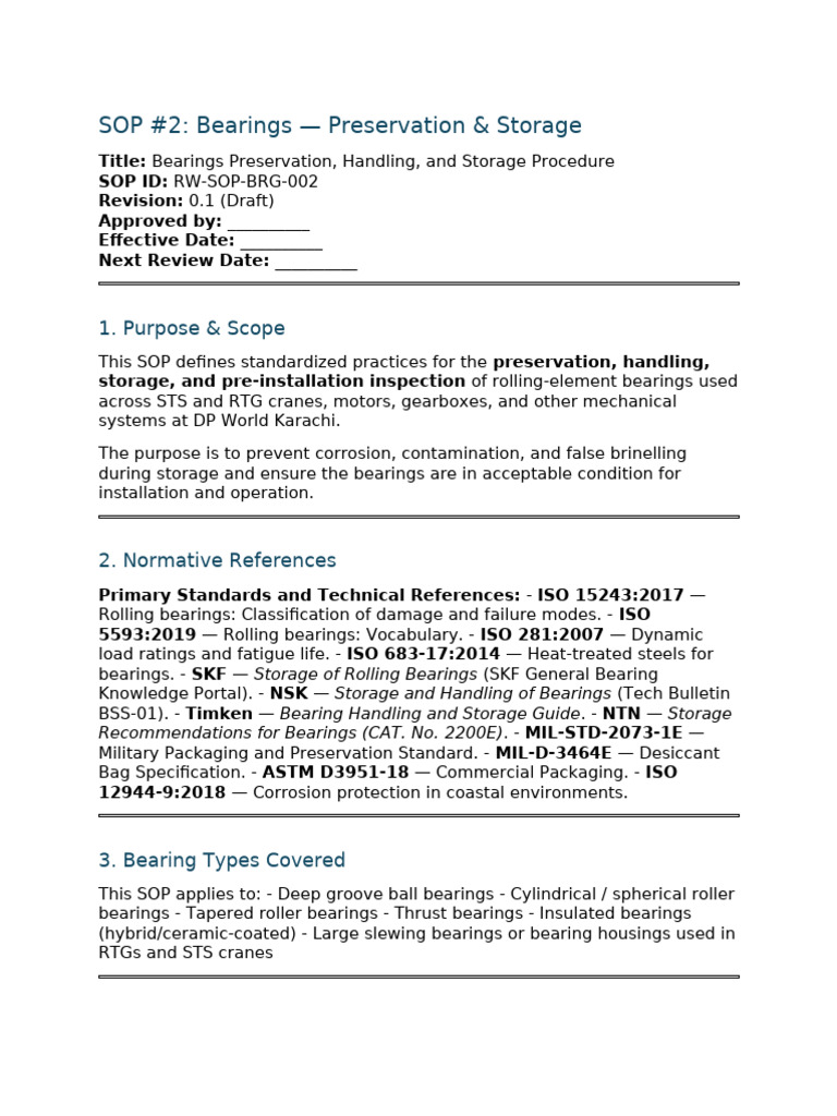 Bearings Preservation and Storage SOP | PDF | Bearing (Mechanical ...