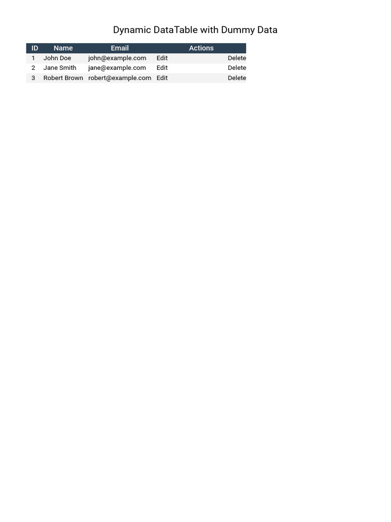 Dynamic DataTable Example with Dummy Data | PDF
