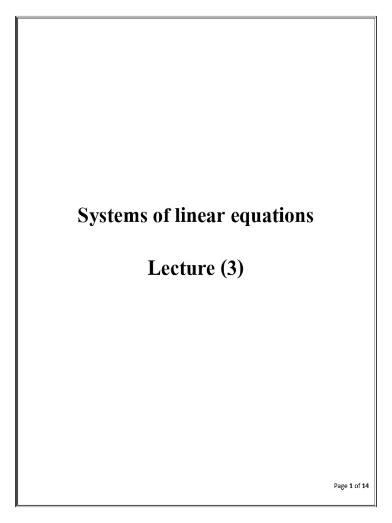 Lec (3) - Linear Systems of Equations | PDF | System Of Linear ...