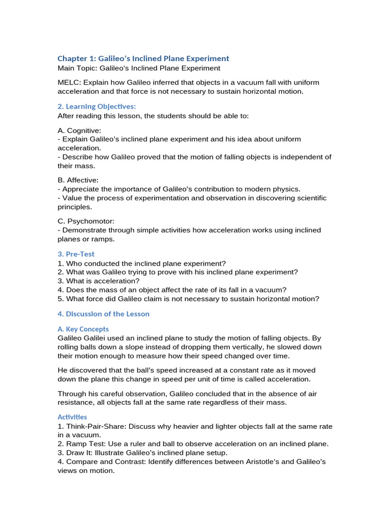 Galileos Inclined Plane Experiment Narrative Report-1 | PDF | Galileo Galilei | Experiment
