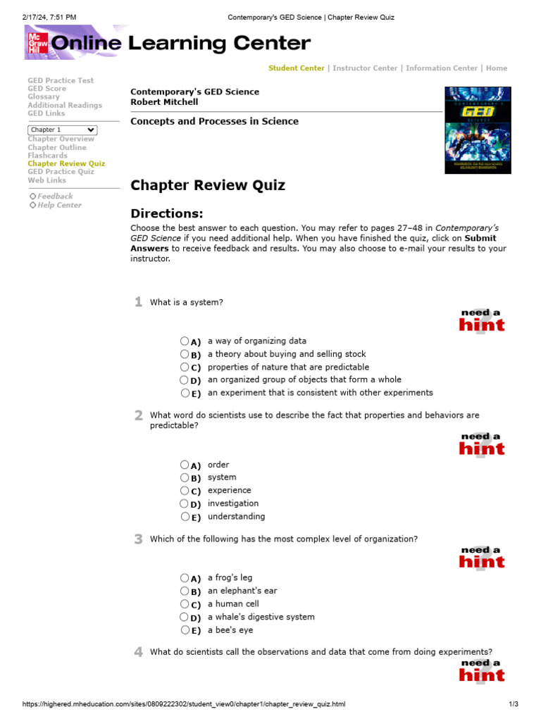GED Science Chapter Review Quiz | PDF | Experiment