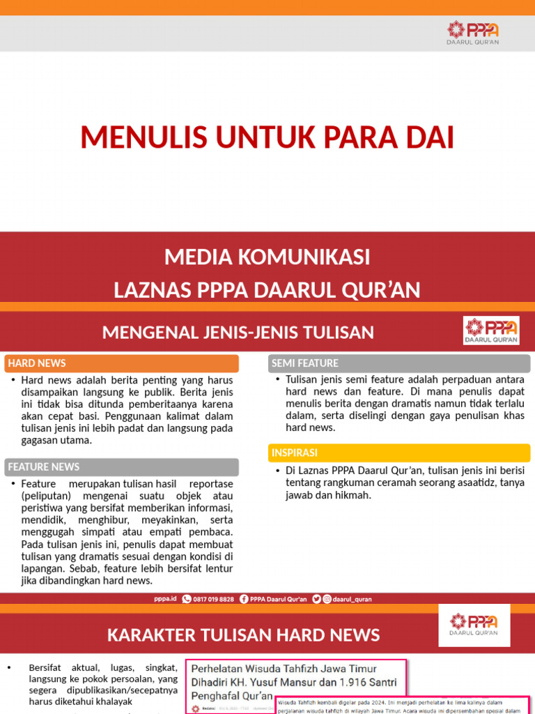 Menulis Untuk para Dai, Media Komunikasi Laznas Pppa Daarul Qur'An | PDF