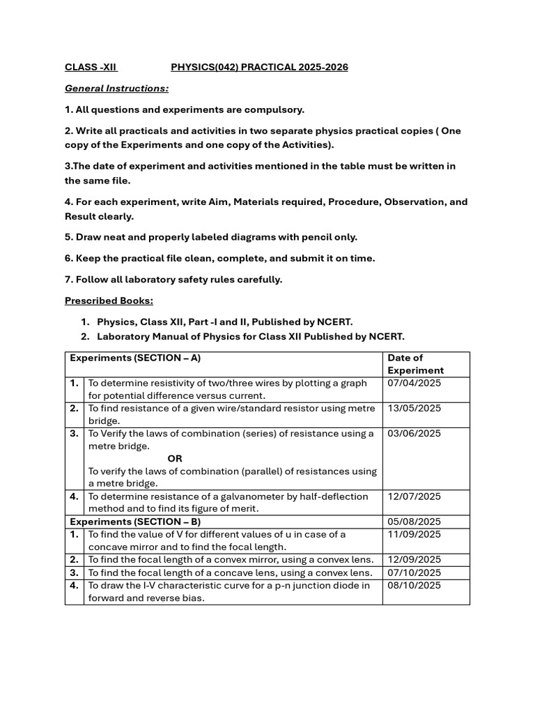 Class 12 Physics Practical Guidelines | PDF | Electrical Network ...