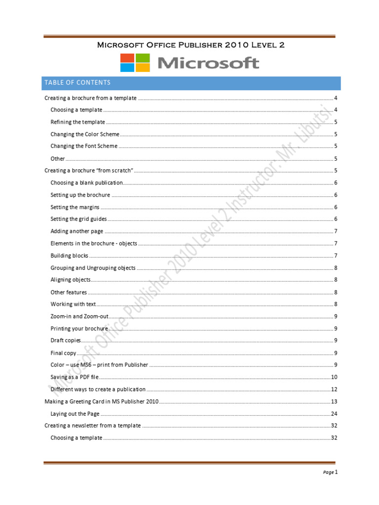 Microsoft Publisher 2010 Level 2 | PDF | Printer (Computing) | Table Of ...