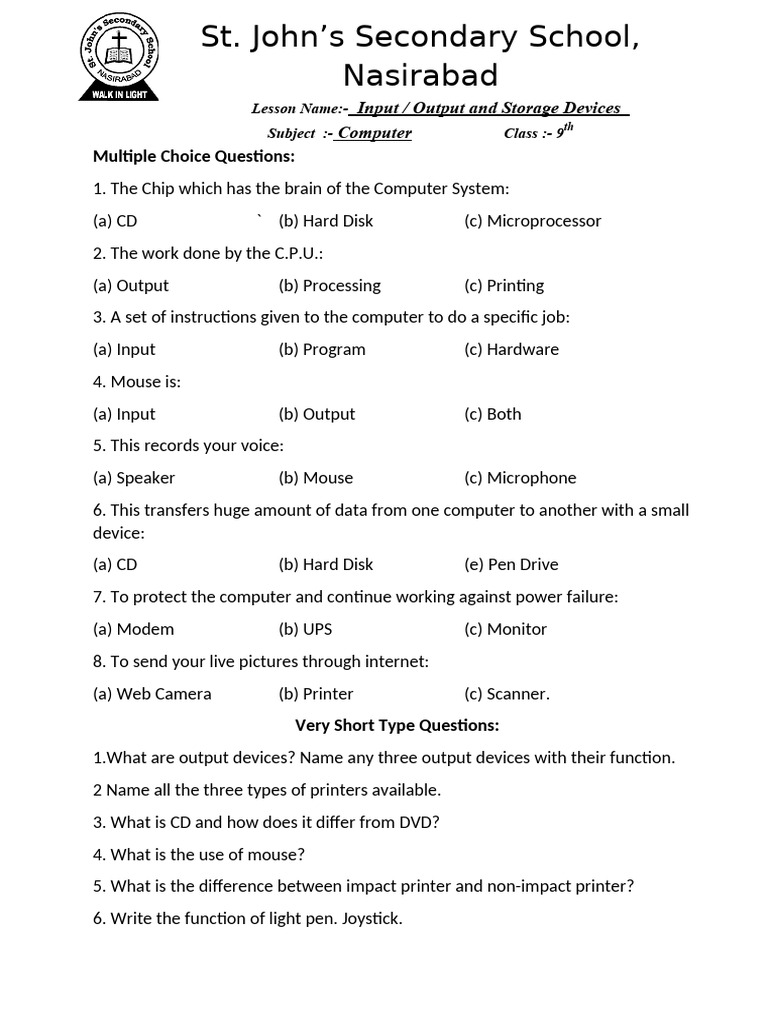 Class9th Computer Lesson 2 | PDF | Computer Data Storage | Printer (Computing)
