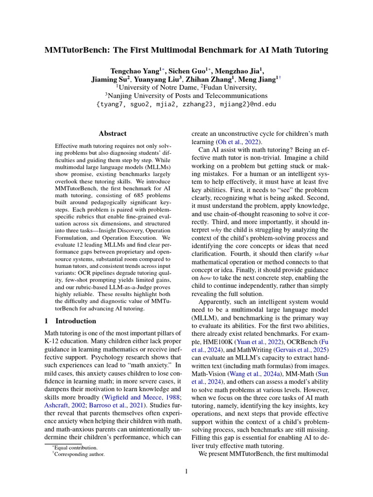 MMTutorBench: AI Math Tutoring Benchmark | PDF | Mathematics | Insight
