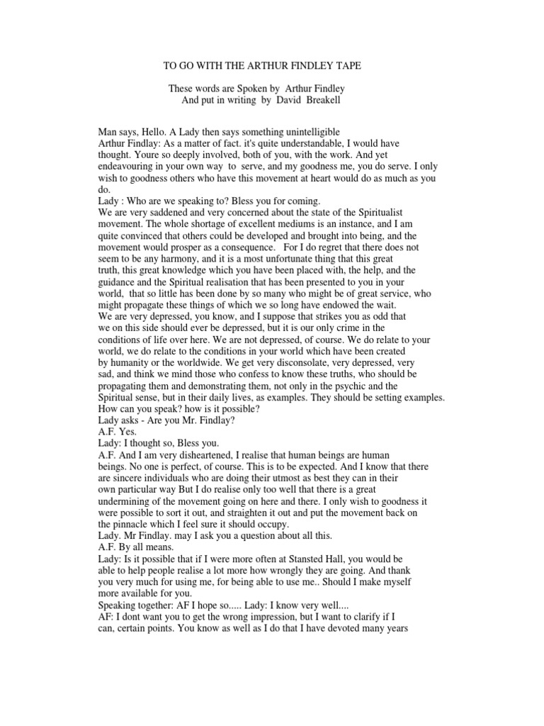 Arthur Findley Tape in Written Form | PDF | Mediumship | Truth