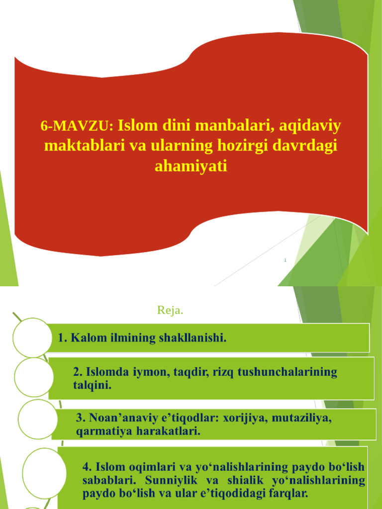 Islom Dini Manbalari, Aqidaviy Maktablari Va Ularning Hozirgi Davrdagi ...