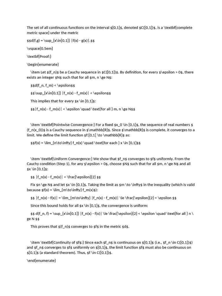 The Set of All Continuous Functions On The Interval | PDF