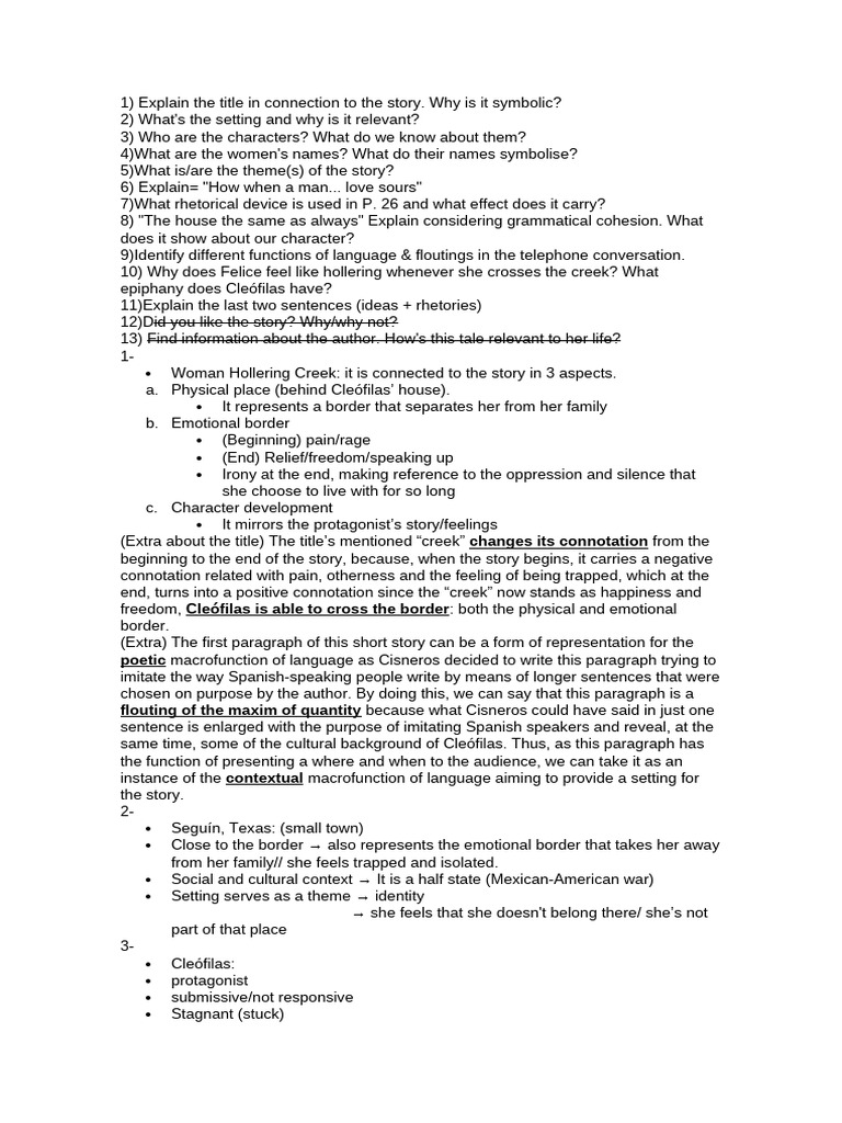 Analyzing "Woman Hollering Creek" Themes | PDF | Linguistics | Human ...