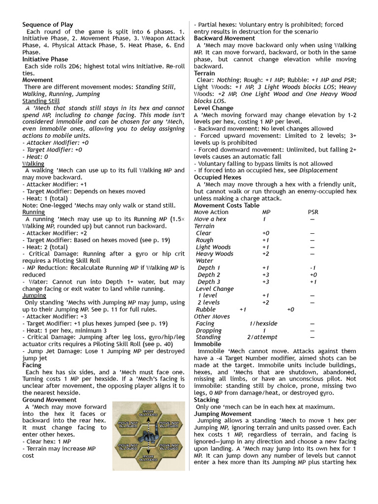 Battletech Movement Phase Rules | PDF | Ammunition