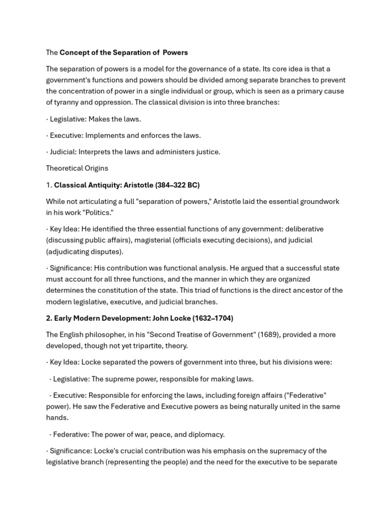 Theory of Separation of Power | PDF | Separation Of Powers | Political ...
