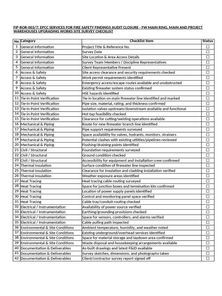 Fire Safety Site Survey Checklist | PDF | Building Insulation ...