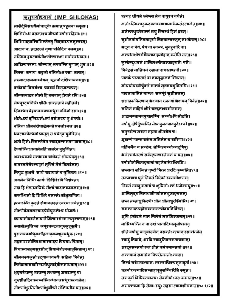 Rutucharya IMP Shlokas | PDF