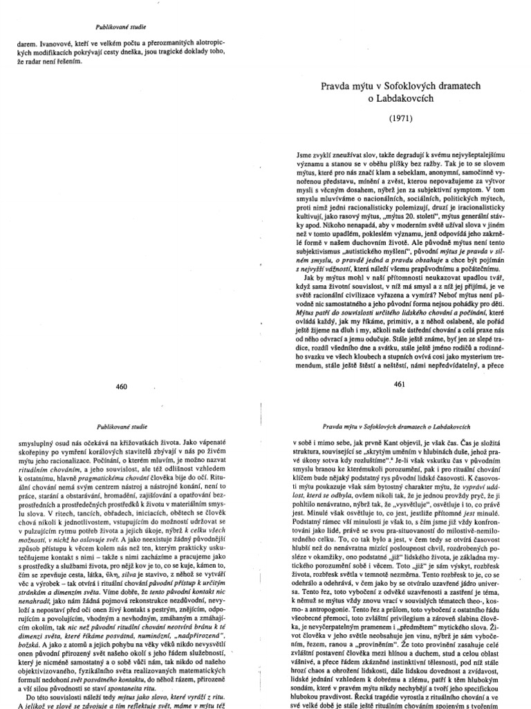 Patočka Pravda o Mýtu U Sofokla | PDF