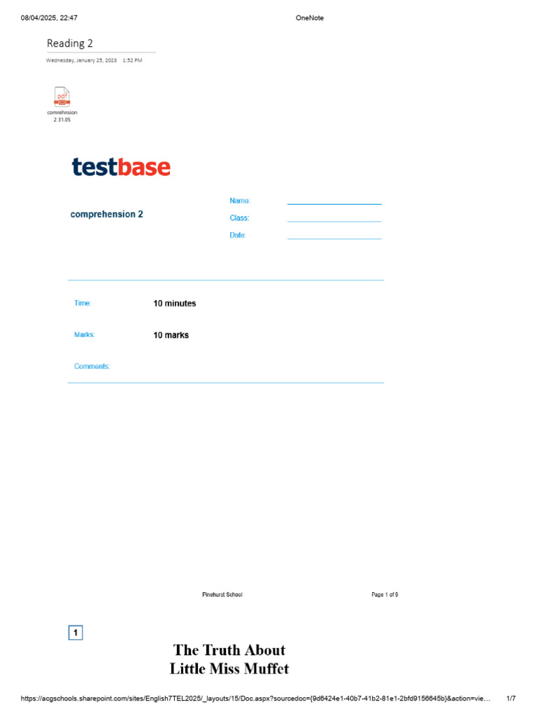 English Stage 7 Testbase Comprehension2 | PDF